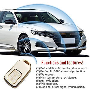 KOLALIR Key Fob Cover with Keychain Soft TPU 360° Degree Full Protection Compatible with Honda Accord Civic CRV HRV CRZ Pilot Ridgeline Odyssey Passport Fit Crosstour.(Model A-4 Buttons, White)