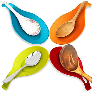 ORBLUE Silicone Spoon Rest for Kitchen Counter, Almond-Shaped Cooking Spoon Holder for Stove Top, Heat Resistant Utensil Rest, 4-PACK
