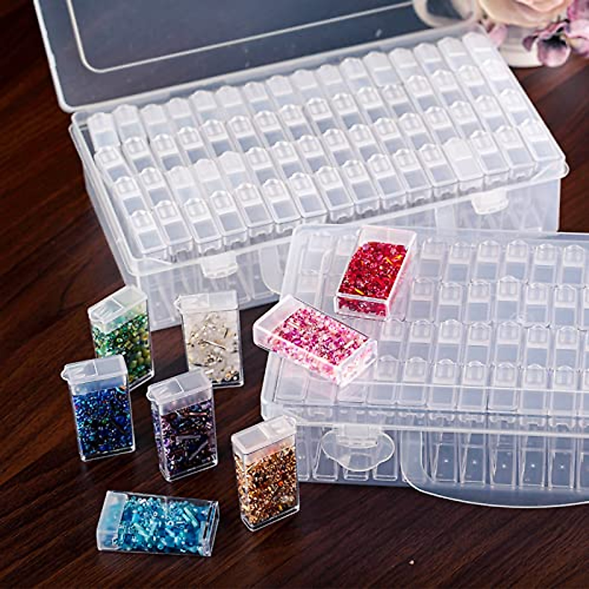 Tosnail 2 Pack of 64 Plastic Diamond Painting Bead Storage Container Box, Bead Organizer Case for Beads, Seeds, Diamond Dots, Glitter, Nail Art Supply