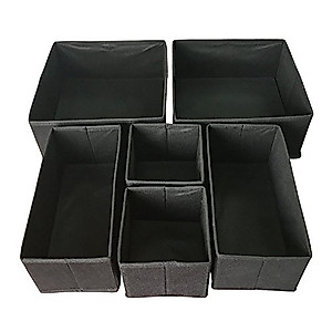 Sodynee® Foldable Cloth Storage Box Closet Dresser Drawer Organizer Cube Basket Bins Containers Divider with Drawers for Underwear, Bras, Socks, Ties, Scarves, 6 Pack, Black