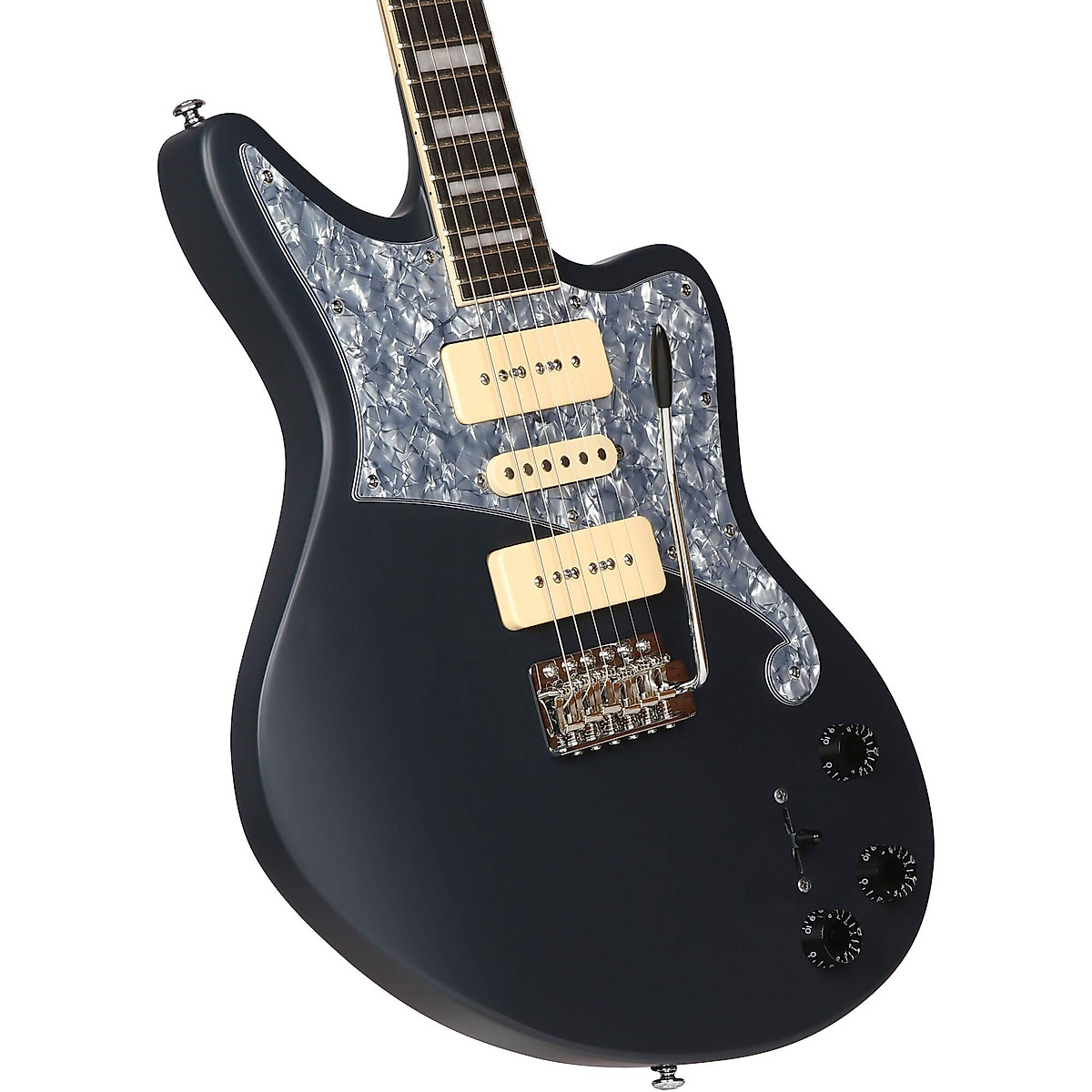 D'Angelico 6 String Solid-Body Electric Guitar, Right, Stone (DAPBEDBWMSTCTR)