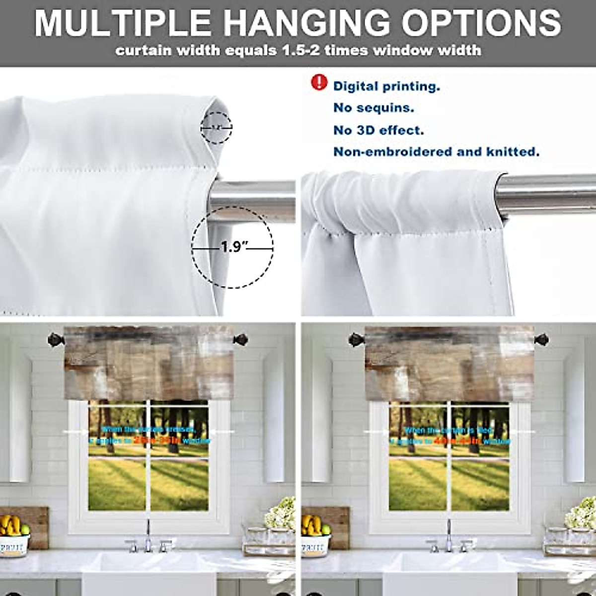 Batmerry Brown Beige Abstract Art Kitchen Valances Half Window Curtain, Brown Art Abstract Acrylic Painting Kitchen Valances for Windows Heat Insulated Valance for Decor Reducing The Light 52x18 Inch