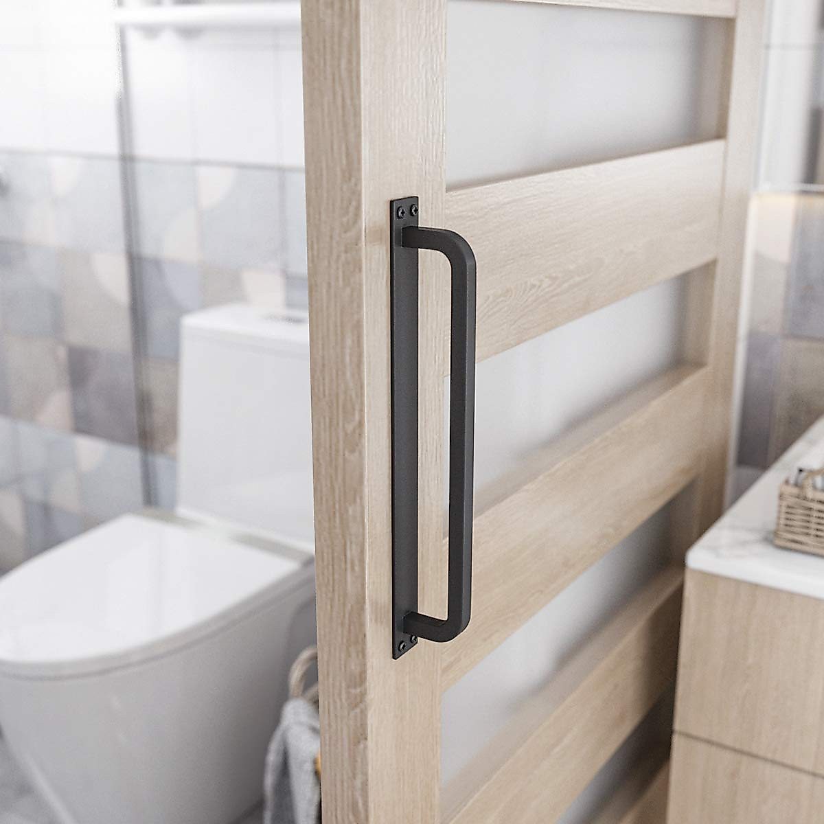 SMARTSTANDARD 12” Antique Rustic Handmade Barn Door Handles, Black Flush Long Base Handle Pull, for Gate, Shed, Garage