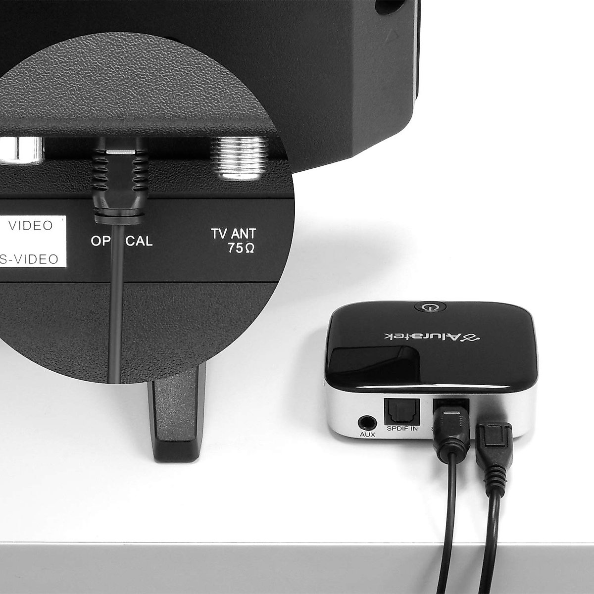 Aluratek ADB1B Bluetooth Audio Receiver and Transmitter, 2-in-1 Wireless 3.5mm, AUX, Optical Audio Adapter, Pairing with 2 Bluetooth Headphones Simultaneously in Transmitter Mode, Small