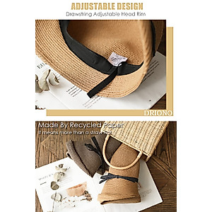 DRIONO Straw Hat - Women Style Fashion Summer Cloche Beach Fedora Trilby Hat Panama Sun Hat (Beige)