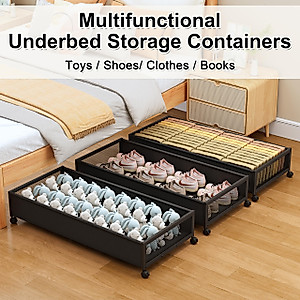 Under Bed Storage with Wheels,2 Pack Under Bed Storage Containers,36"Underbed Storage With Wheels,Under Bed Shoe Storage,Rolling Shoe Organizer Under Bed,Large Under Bed Drawers for Clothes,Blankets