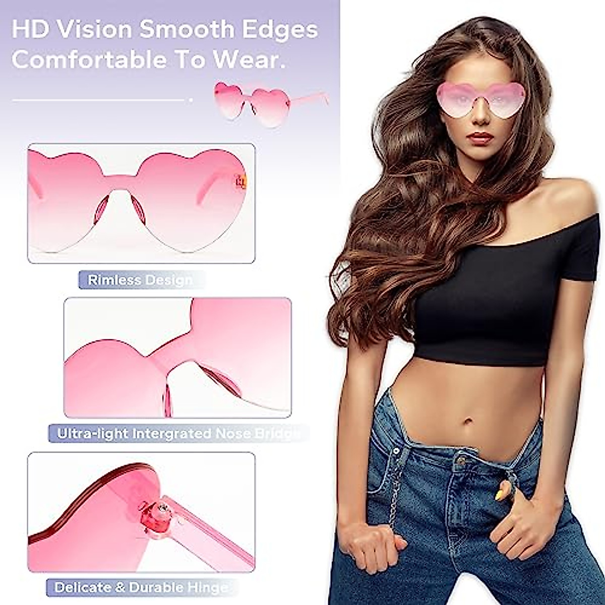 FUNUPUP 12 Pairs Heart Shaped Sunglasses Bulk Rimless Heart Shaped Glasses for Women Bachelorette Party