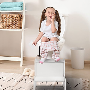 COSYLAND Toddler Two Step Stool, Kitchen Stool Bathroom Potty Stool, Children's Stool Nursery Helper Standing Tower Stepping Stool (White)