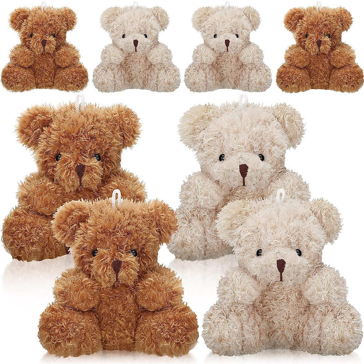 Threan 8 Pcs Mini Plush Bears 4'' Small Bear Bulk Stuffed Animal Toys Tiny Soft Bear Doll Present Stuffers for Keychain Baby Shower Party Favors Supplies(Brown, Apricot)