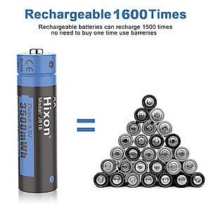 Hixon 1.5V AA Rechargeable Batteries, 3500mWh High-Capacity Rechargeable Lithium AA Batteries,8 Counts Double AA Li-ion Battery 1600 Cycles,3A Max Output Current(Battery Only)