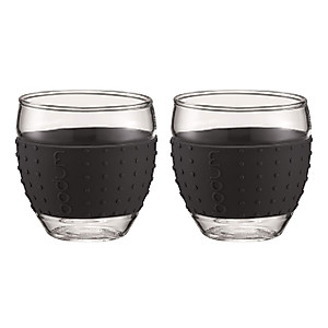 Bodum Pavina Set of 2 Glass Mugs, 0.35L, 12oz, Black