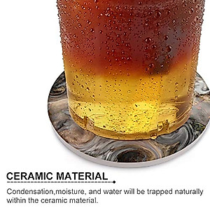 Deco4URLife Set of 4 Absorbent Round Coasters for Drinks 4 inch - Ceramic Stone Cup Mat Water Absorb Spill Coaster with Non-Slip Cork Backing for Mugs and Cups - Sand Brown Dust Light Grey Marble