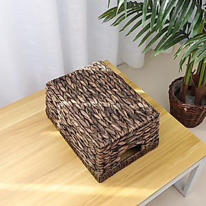 YRMT Wicker Basket Water Hyacinth Woven Storage Baskets for Organizing Medium Basket with Built-in Handles for Pantry Shelves Rectangular 13.8" x 9.8" x 6.3"