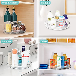 Puricon 2 Pack Lazy Susan Clear Organizer for Cabinet Pantry Storage Bundle with Tea Bag Organizer Storage Holder 360-Degrees Spinning Carousel