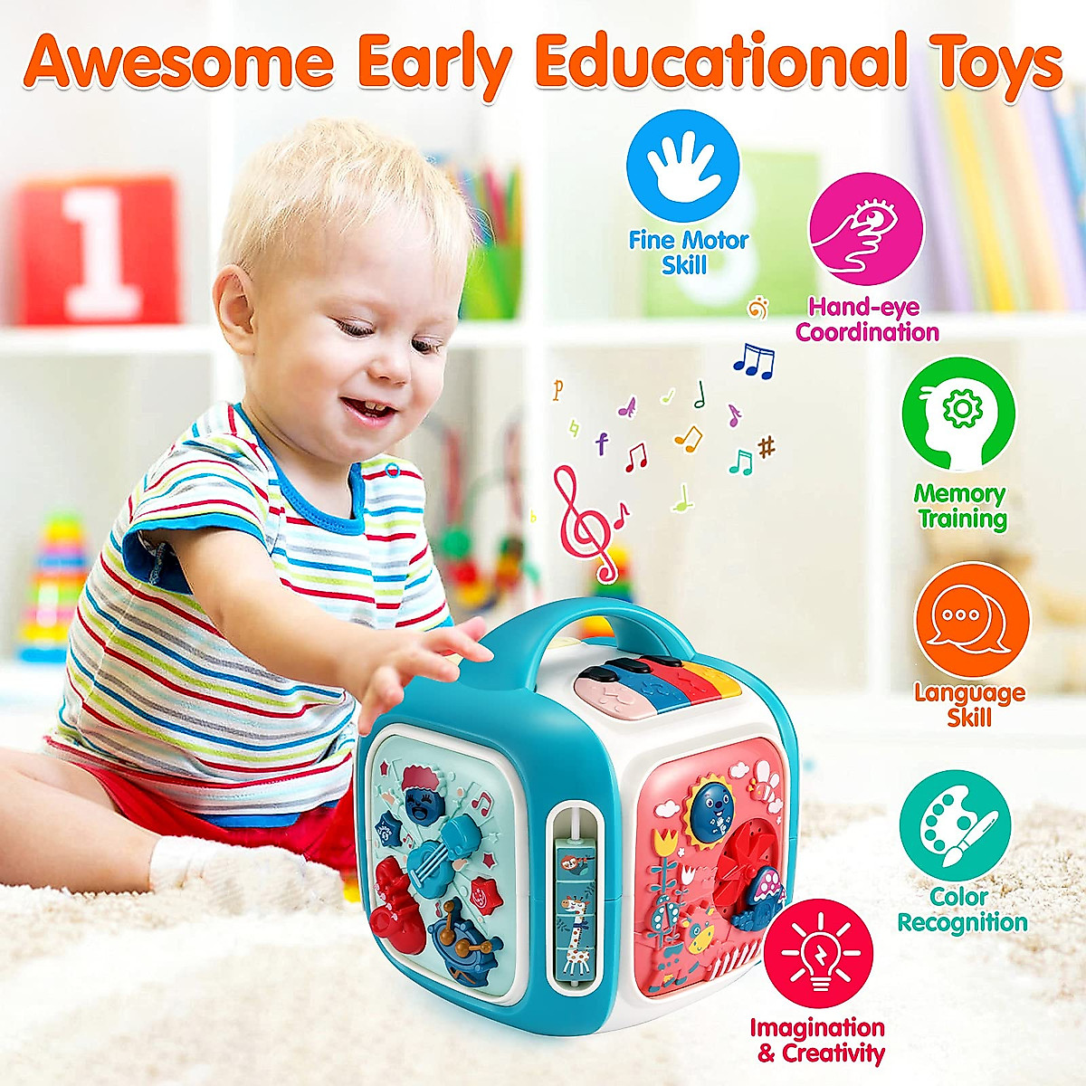 OCATO Baby Toys 12-18 Months Baby Activity Cube Infant Toys Gifts for 1 2 3 Year Old Boys Girls Kids Toddlers Learning Educational Toys All in One Baby Musical Toys for Toddlers 1-3 Birthday Gifts
