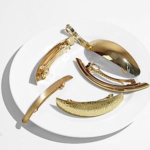 DeD Pack of 5 Women Hair Clips Metal Hair Pins Simple Retro Large Hair Barrettes French Clip Barrettes For Women Lady(Gold)