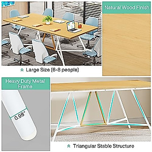 Tribesigns 70.86" Executive Desk, Large Computer Office Desk with Strong Metal Frame, Modern Simple Workstation Business Furniture, 8 People Rectangle Conference Table for Home Office (Natural)