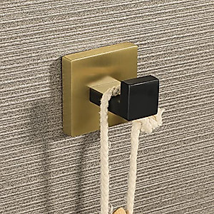 Alise Towel Hooks Single Robe Clothes Hook for Bathroom Toilet Shower Bathtub Bedroom Kitchen Wall Mount,SUS304 Stainless Steel Gold and Black Finish Pack of 4
