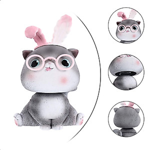 Amosfun Cat Bobblehead Ornaments Shaking Rabbit Ear Lucky Cat Figurines Animal Dancing Figure Toy Car Dashboard Decorations for Vehicle Home Office Desktop (Random)