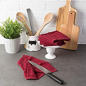 DII Basic Terry Collection Solid Windowpane Dishcloth Set, 12x12, Wine, 6 Piece