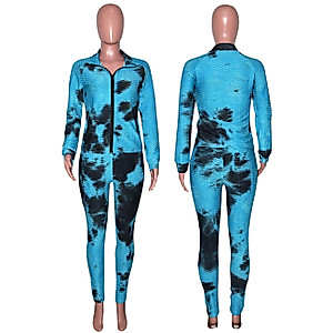 KANSOON Women Jogging Suit Set Textured 2 Piece Outfit Long Sleeve Zipper Jacket + Bodycon Pants Track Suits Sets Blue Black L