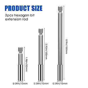 3PCS Magnetic Drill Bit Extension Holder 1/4" Hex Shank Magnetic Screwdriver Bit Holder S2 Steel Impact Driver Bit Set for Automotive Maintenance DIY Repair Work, 2, 4, 6-inch Extensions
