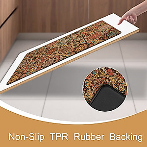 Boho Kitchen Rugs and Mats Sets 2 Cushioned Anti-Fatigue Kitchen Floor Mat Bohemian Retro Style PVC Non-Skid Waterproof Comfort Standing Memory Foam Mat for Sink, Laundry ,17.3" x28" + 17.3" x 47