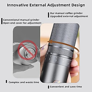 Upgraded Manual Coffee Grinder, External Adjustable Setting, Hand Grinder with 7-star CNC Stainless Steel Conical Burr, Double Bearing Positioning for Full Coffee Flavor, Best Gift for Coffee Lover