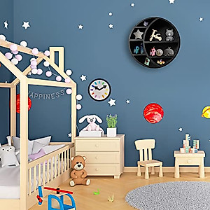 Wooden Crescent Moon Shelf Wall Decor - Decorative Boho Home Hanging Display Shelf for Bedroom, Dorm, Nursery - Easy Mount Storage for Crystals and Essential Oils - 14 x 14 x 3.5 (Black)