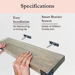 Willow & Grace Designs Modern Rustic Wooden Wall Mounted Shelves with Decorative Iron Corners for Home Rooms, Rustic Gray, 36 Inch, (Set of 2)