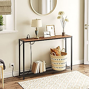 MAHANCRIS Sofa Table with Power Outlet, 43.7" Console Table with USB Ports, Behind Couch Table, Entryway Table for Living Room, Hallway, Foyer, Metal Frame, Adjustable Feet, Rustic Brown CTHR11E01Z1