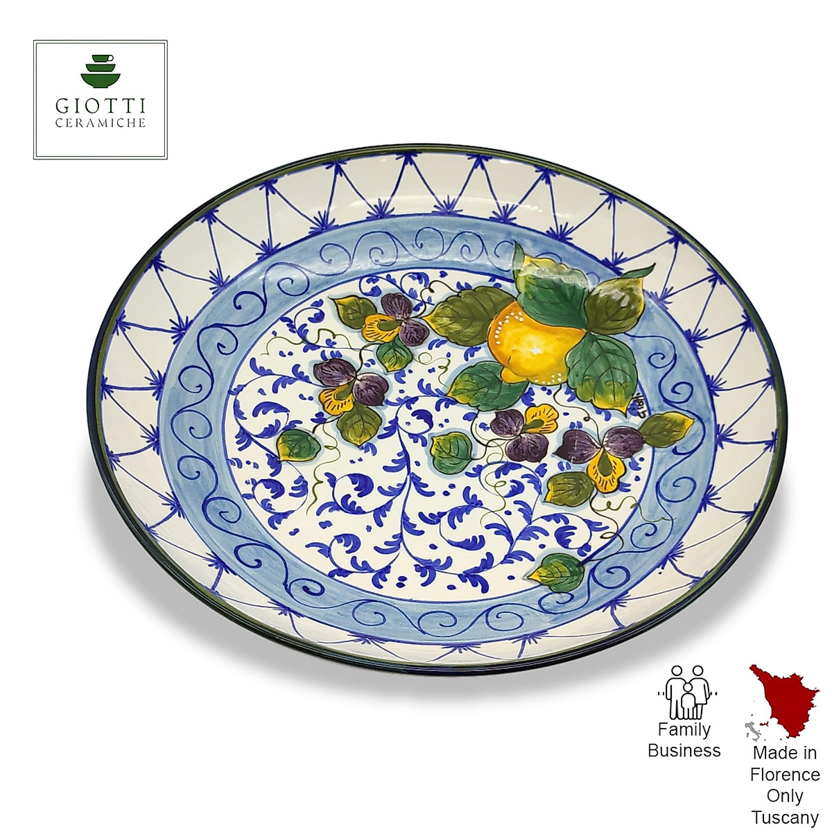 X Large Ceramic Bowl for Kitchen - Italian dinnerware pasta bowl - Platter serving tray - Hand painted Tuscan pottery bowls - Made in Italy plates set - Ceramics salad tuscan soul pottery