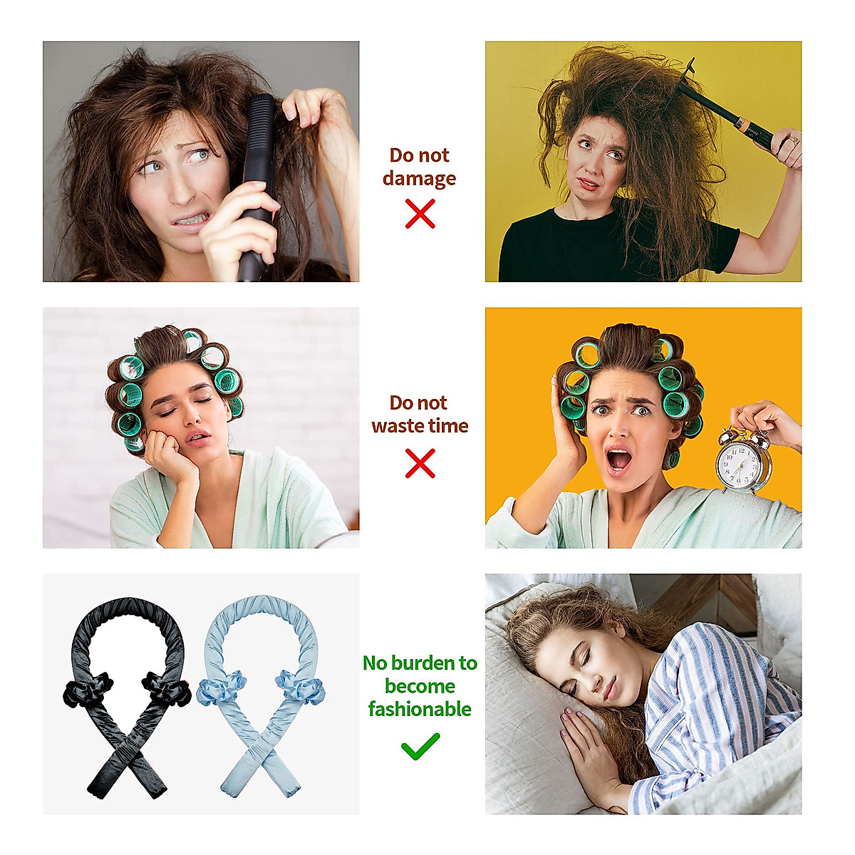 No Heat Curlers, Heatless Curling Rod Headband for Medium and Long Hair, Soft Silk Roller to Sleep In with Hair Clip and Hair Ties for DIY Hair Styling (Blue)