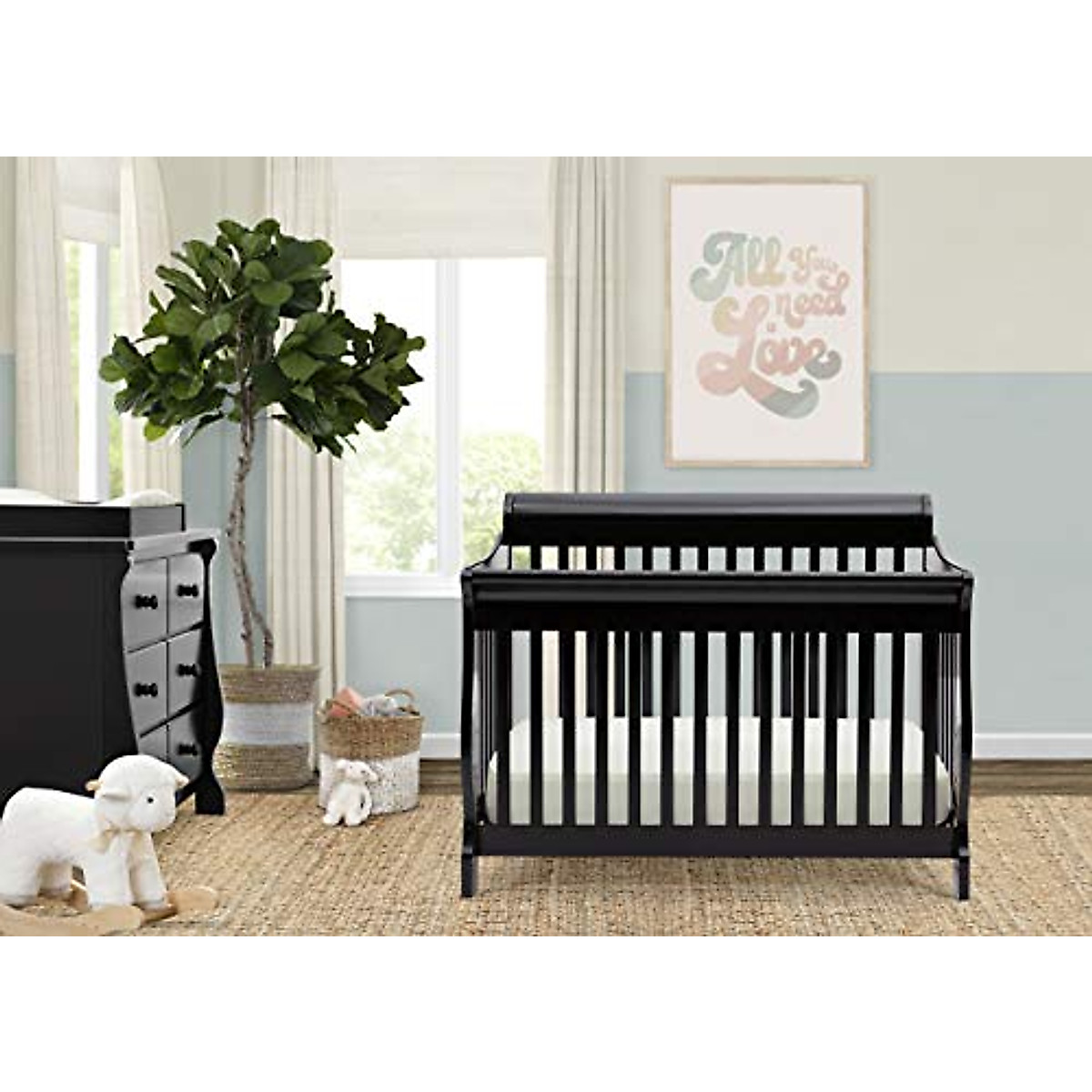 Delta Children Canton 4 in 1 Convertible Crib, Black + Serta Perfect Slumber Dual Sided Recycled Fiber Core Crib and Toddler Mattress (Bundle)