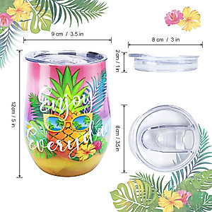 NymphFable 12oz Pineapple Tropical Cup Wine Tumbler with Straw and Lid Insulated Wine Glass Stainless Steel Double Wall