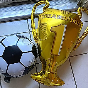 Soccer Party Balloons Set, 32 Inch Champion Trophy Mylar Foil Balloon and Football Helium Foil Balloons, World Cup 2022 Decor for Boys Kids Soccer Ball Fans Sport Birthday Party Decoration Supplies