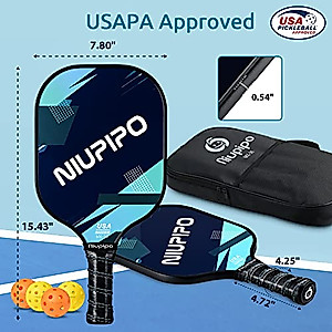 niupipo Pickleball Paddles, Lightweight Pickleball Paddles Set of 2 w/Fiberglass Surface, Polypropylene Honeycomb Core, Cushion Grip, 4 Balls for Outdoor & Indoor Play, USA Pickleball Approved