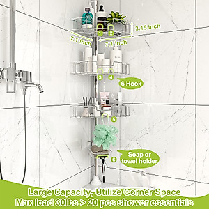 Shower Caddy Corner Tension Pole,Stainless Steel Adjustable Floor to Ceiling Corner Shower Caddy Stand for Bath Inside Shower Organizer Storage with Tension Pole,Rust-Resistant, 54 to 125 Inch