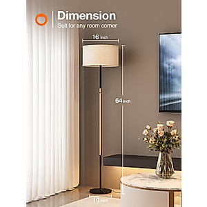 addlon Floor Lamps for Living Room, dimmable Floor lamp with 2 LED Bulbs, Super Large lampshade Modern Standing lamp, Bright Tall Floor lamp for Bedroom and Office (Adjustable Brightness) - Black