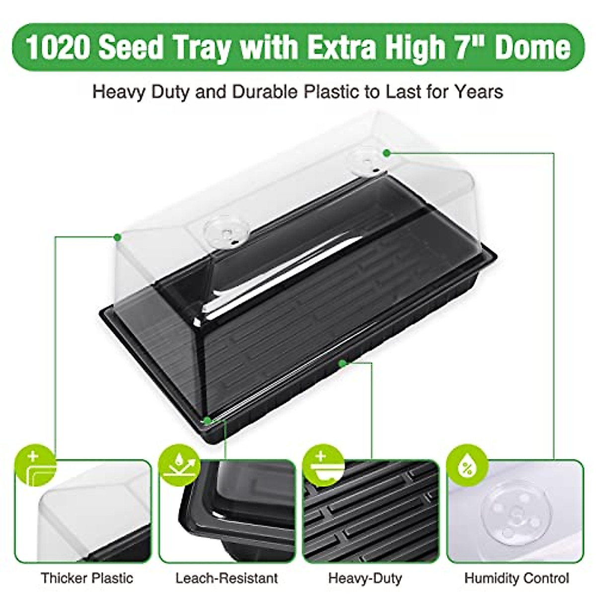 SOLIGT [Upgraded 1020 Size] Seed Starter Kit with Grow Light and Heat Mat - Strong Seed Starter Tray, 7" Humidity Dome and Grow Light Stand for Seed Starting, Seedling Germinating & Plant Propagating