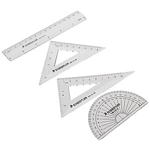 STAEDTLER math set, 4 piece portable wallet, essential for school and home use, 569 WP4,transparent