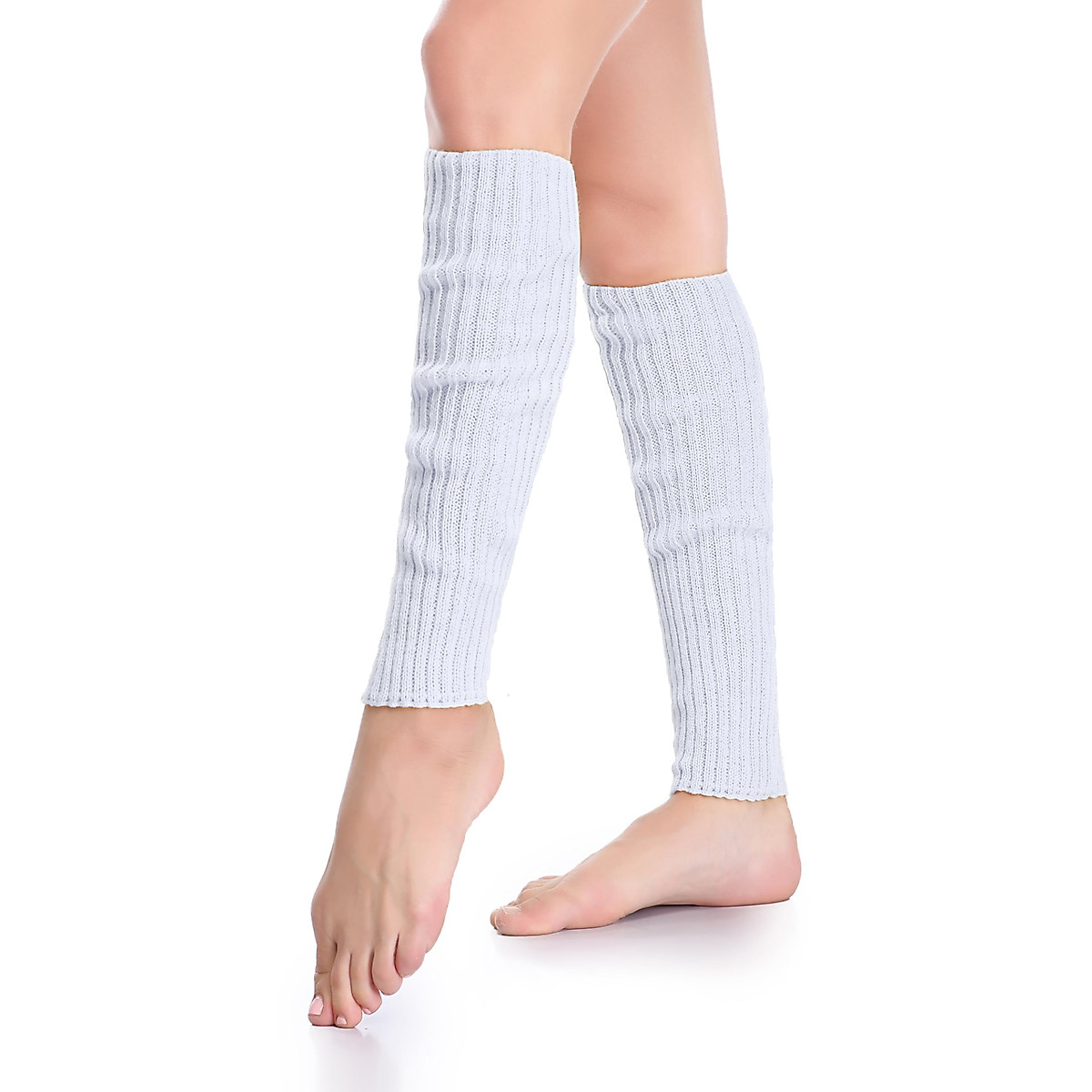 *daisysboutique* Retro Women 80s Adult Ribbed Knitted Leg Warmers Crochet Long Boot Socks for Party Dance Sports Yoga (One Size, White)