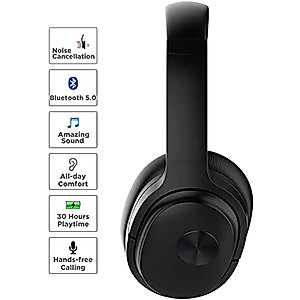 meidongg SE7 Active Noise Cancelling Headphones Bluetooth Headphones Wireless Headphones Over Ear with Microphone/Aptx, Comfortable Protein Earpads, 30 Hours Playtime for Travel/Work, Black