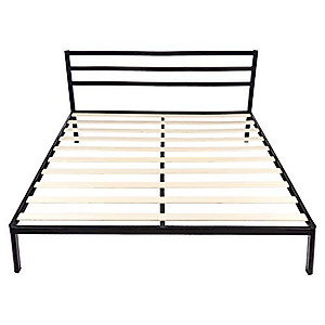 Amazon Basics Modern Metal Platform Bed Frame with Headboard - 14 Inch Leg Height, King Size, Black
