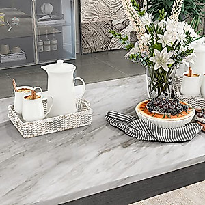 RUNWON Luxury 7-Piece Set-Faux Marble Top Table with 2 Drawers and 6 Comfortable PU Leather Chairs-Elevate Your Home Dining Experience, Black