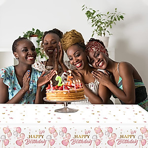 3 Pieces Pink Rose Gold Tablecloth for Rose Gold Birthday Decoration Plastic Disposable Party Table Covers for Rectangle Tables Girl Women Parties Happy Birthday Wedding Party Favors, 54 x 108 Inches