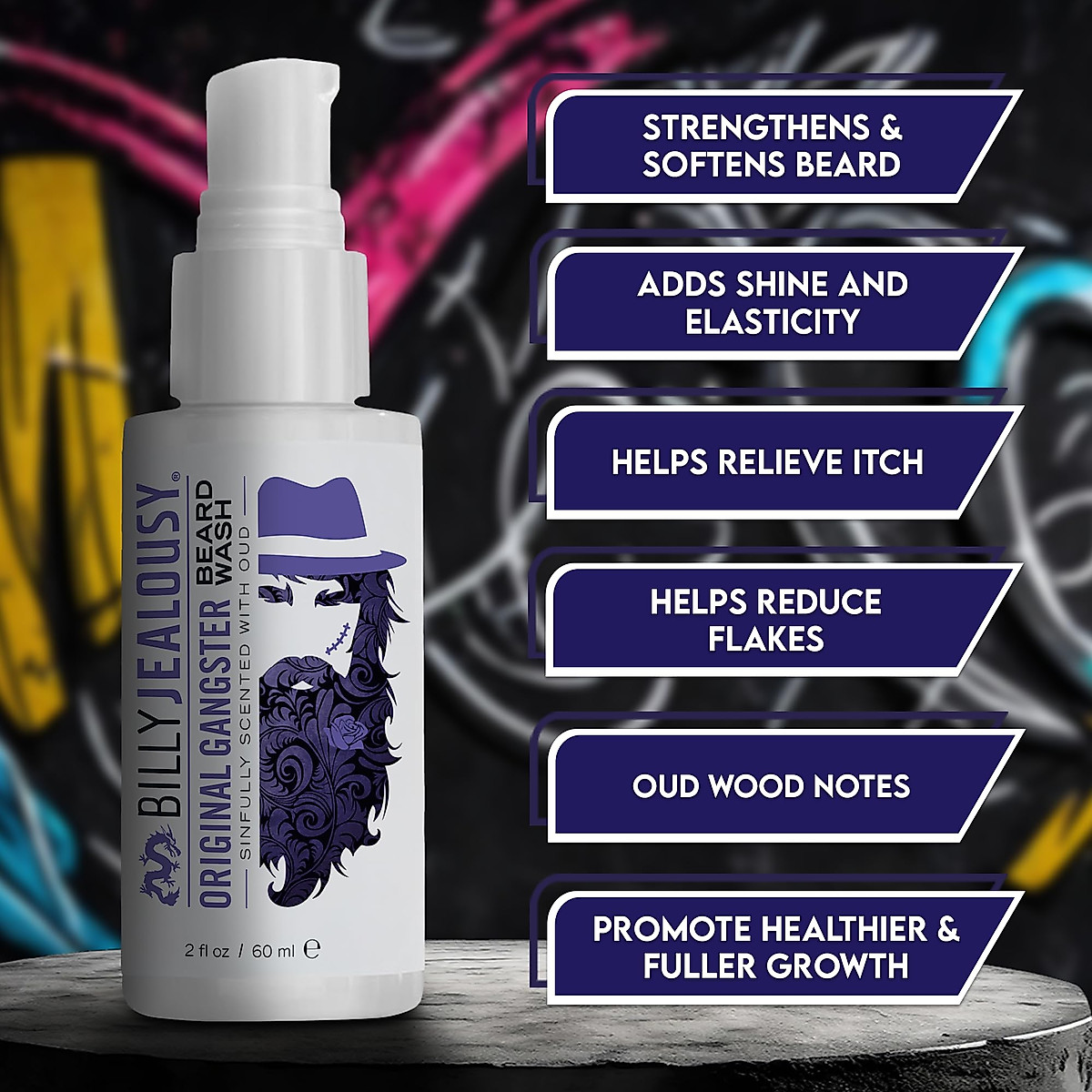 Billy Jealousy Beard Oil for Men, Weightless, Low Shine, and Hydrating Beard Moisturizer for Softer Hair, Helps Prevent Itching and Flakes, Original Gangster, 2 Fl Oz