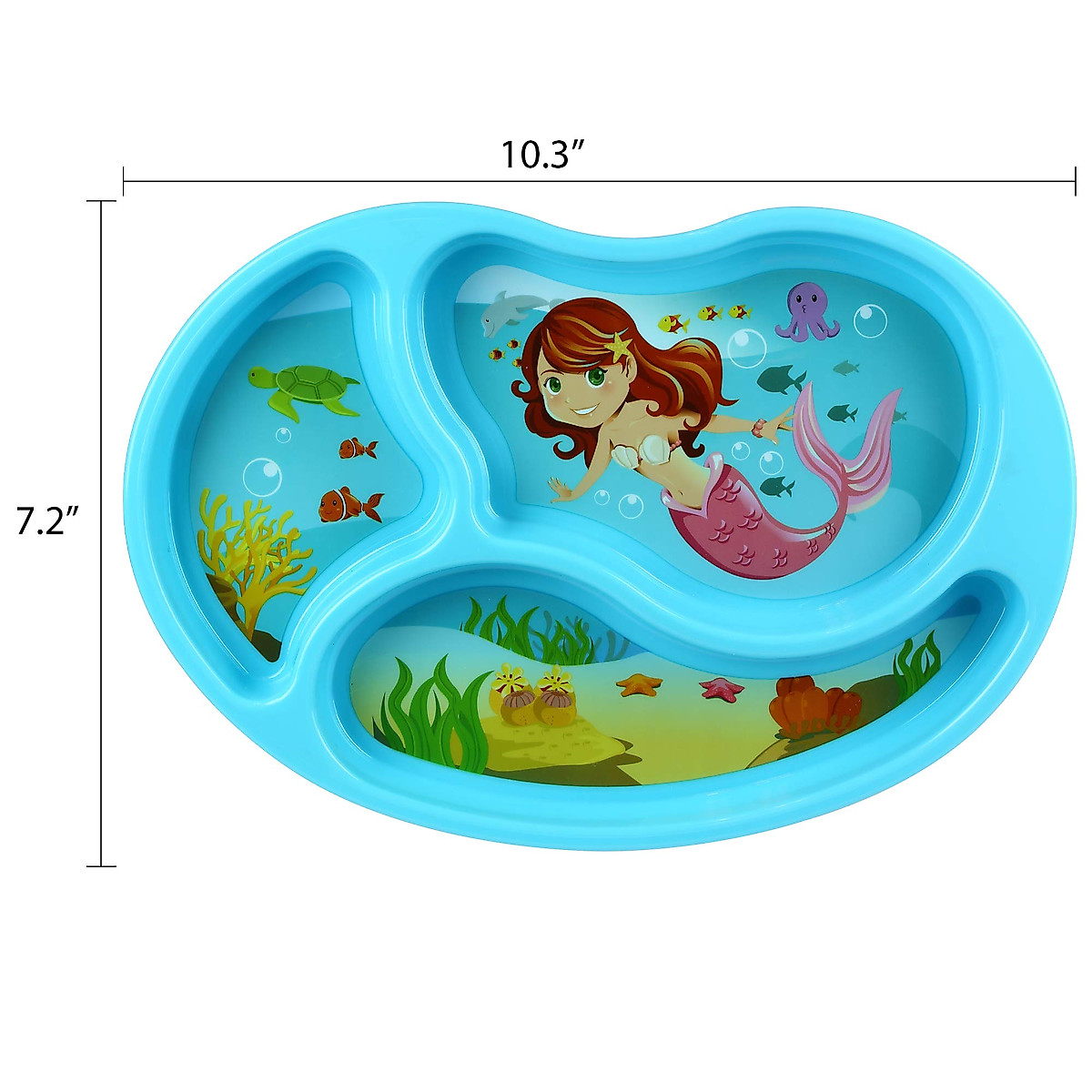 Kids Divided Plate with Utensils - Children's Meal Set with Plate, Fork and Spoon - Mermaid