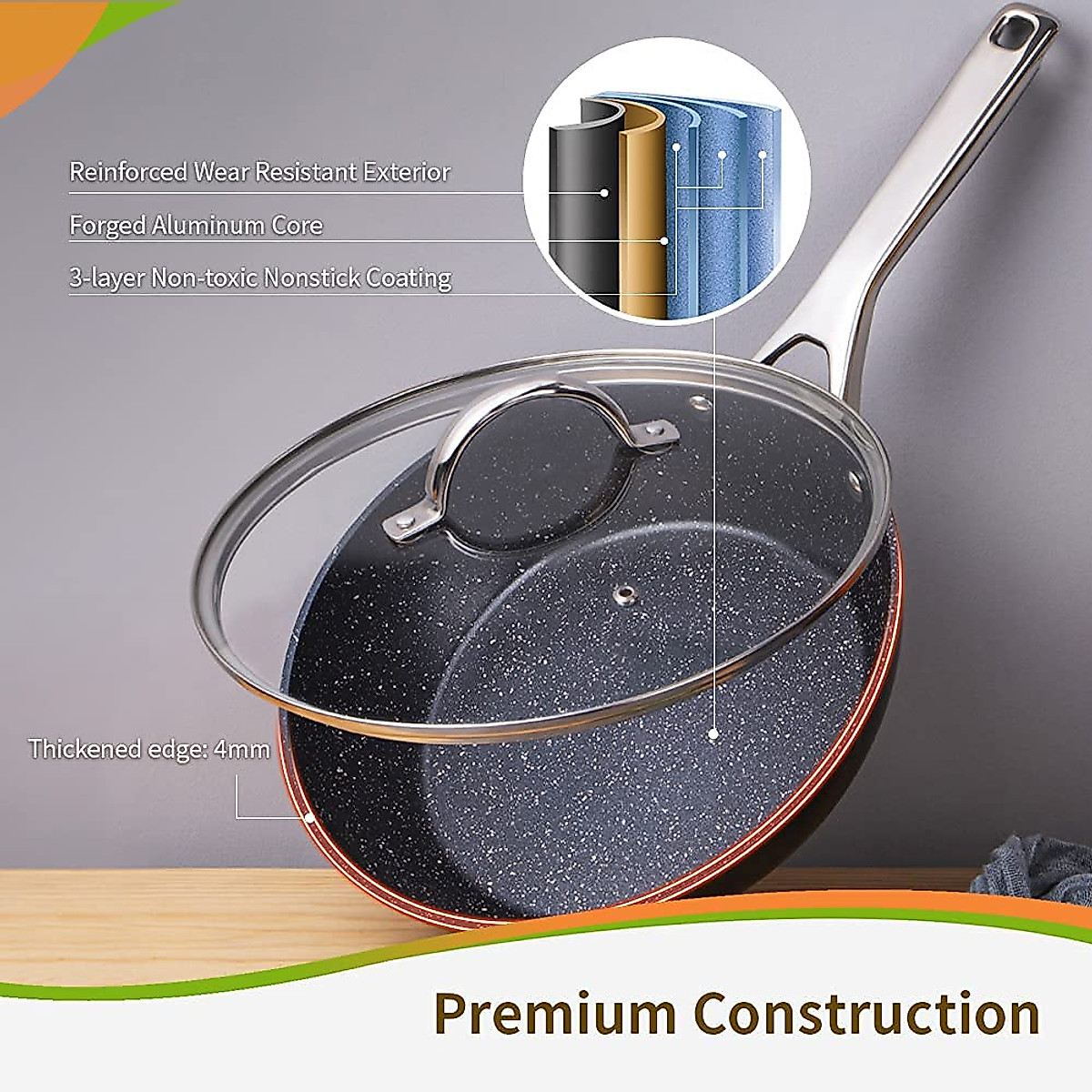 N++A Nonstick Frying Pan, Fry Skillet for All Stoves including Induction, Oven & Dishwasher Safe, Black