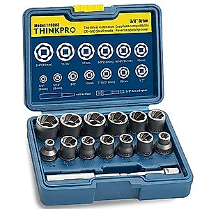 THINKPRO Upgraded Bolt Extractor Set, 15 PCS Impact Bolt & Nut Remover Set, Stripped Lug Nut Remover, Extraction Socket Set for Removing Damaged, Frozen, Rusted, Rounded-Off Bolts, Nuts & Screws